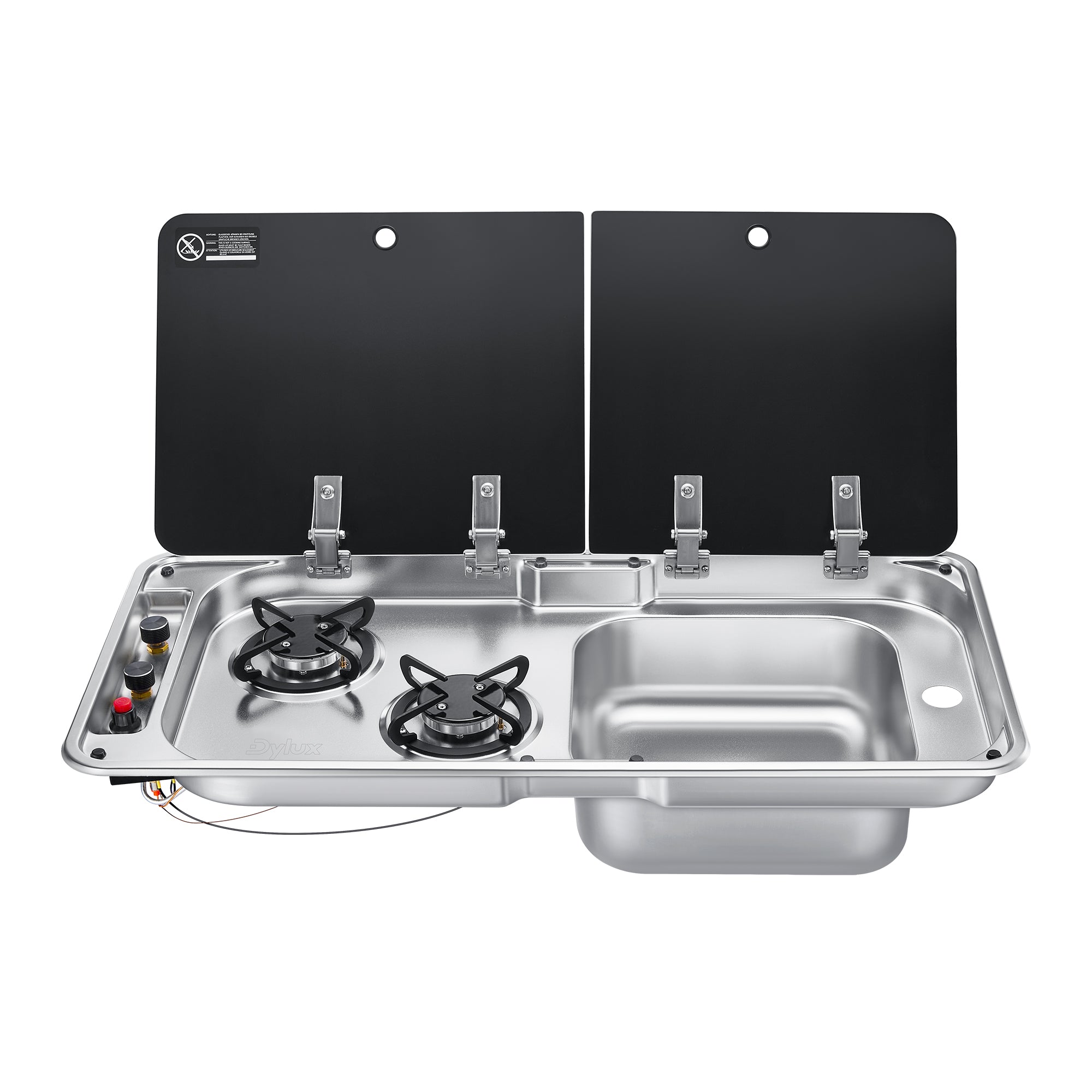 Dylux 2-Burner RV Gas Stove with Sink - Compact Outdoor Cooktop for Ca
